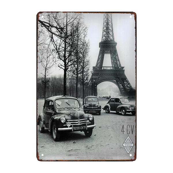Plaque Métal Renault 4CV Tour Eiffel | Planète Vintage