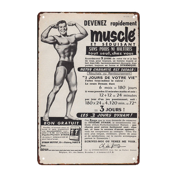 Plaque Publicitaire Bodybuilding En Métal Déco | Planète Vintage